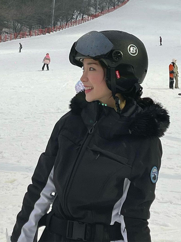 Women's Gsou Snow Classic Faux-Fur Trim Flare Dawn Ski Suit One Piece ...