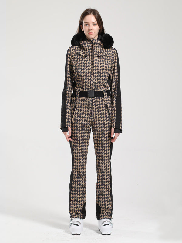 Women's Gsou Snow Classic Faux-Fur Trim Flare Dawn Ski Suit One Piece ...