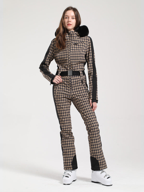 Women's Gsou Snow Classic Faux-Fur Trim Flare Dawn Ski Suit One Piece ...