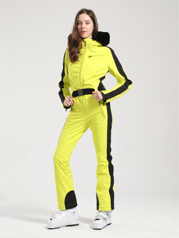 Women's Gsou Snow Classic Faux-Fur Trim Flare Dawn Ski Suit One Piece ...