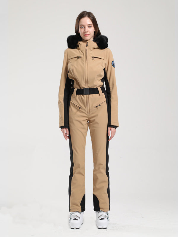 Women's Gsou Snow Classic Faux-Fur Trim Flare Dawn Ski Suit One Piece ...