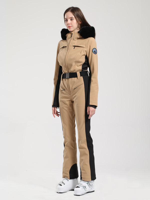 Women's Gsou Snow Classic Faux-Fur Trim Flare Dawn Ski Suit One Piece ...