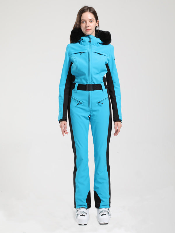 Women's Gsou Snow Classic Faux-Fur Trim Flare Dawn Ski Suit One Piece ...