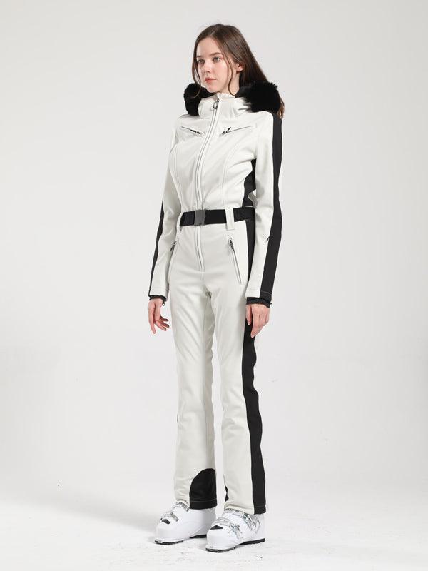 Women's Gsou Snow Classic Faux-Fur Trim Flare Dawn Ski Suit One Piece ...
