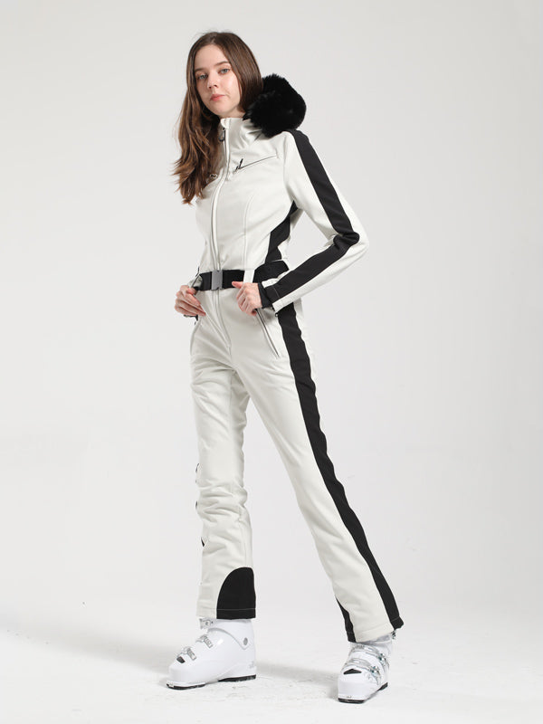 Women's Gsou Snow Classic Faux-Fur Trim Flare Dawn Ski Suit One Piece ...