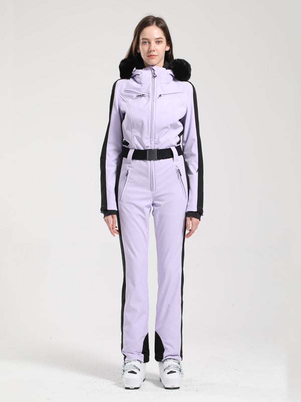 Women's Gsou Snow Classic Faux-Fur Trim Flare Dawn Ski Suit One Piece ...
